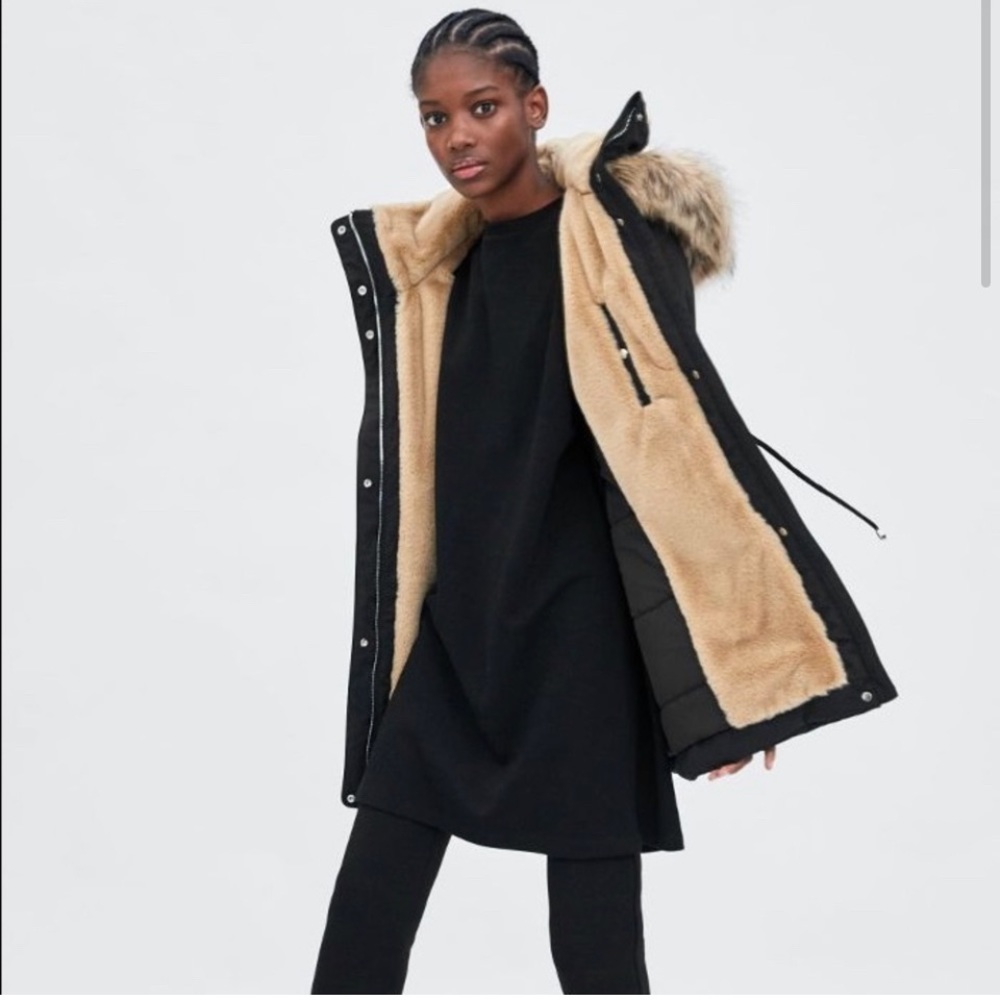 Zara Trf Parka - Fur Hood Fur Lined Army Green Sorona… - Gem